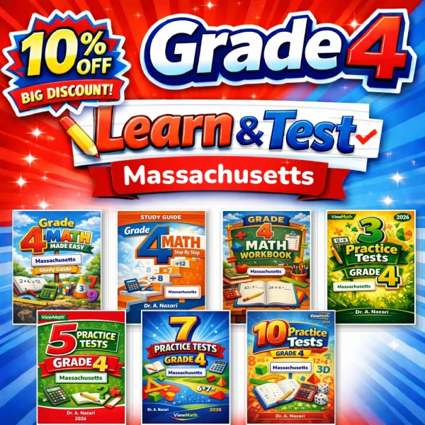 Massachusetts MCAS Grade 4 Math Learn & Test Bundle: 7 Books & 25 Tests ...
